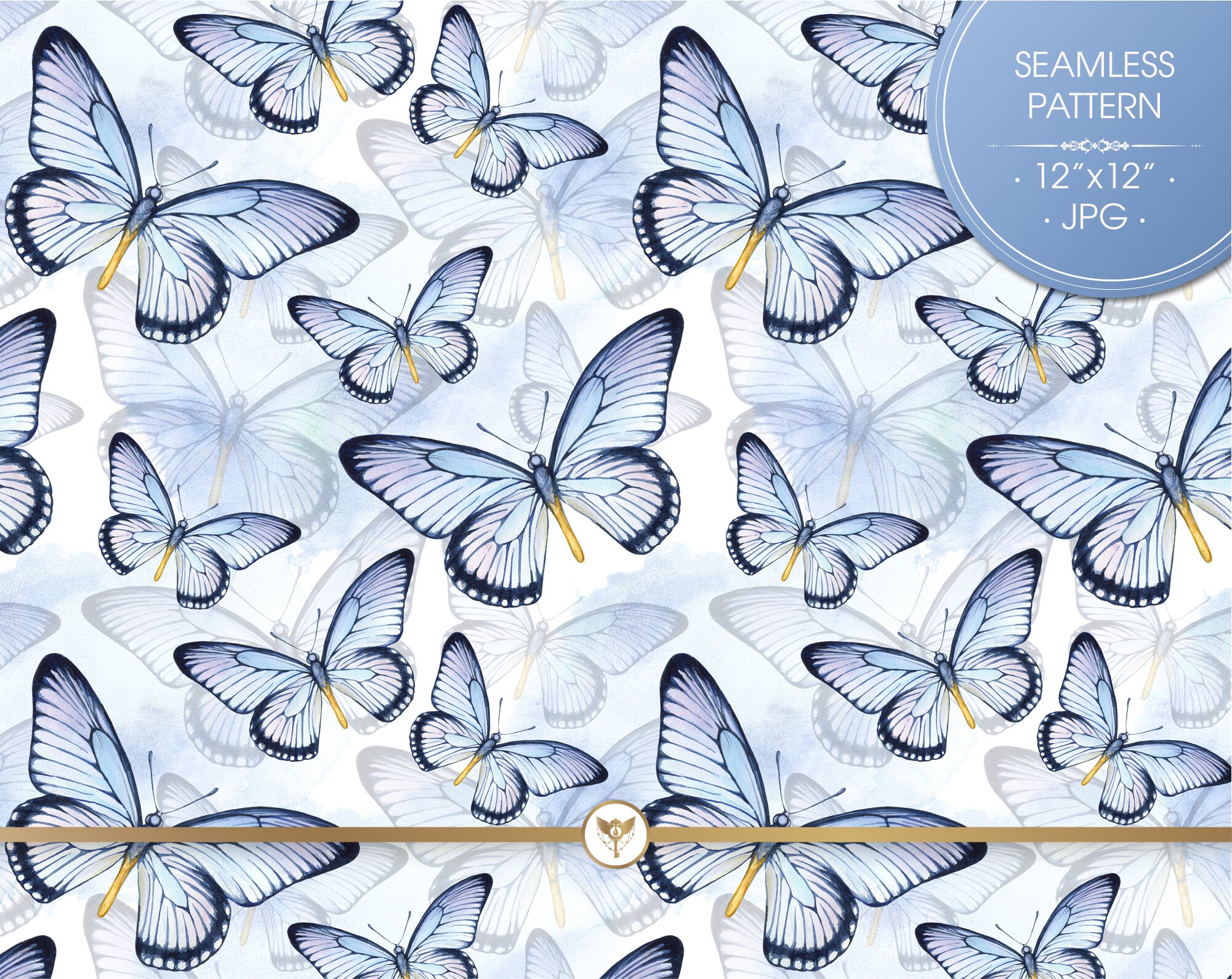 Blue Butterfly Digital Paper. Watercolor Butterfly Seamless Pattern ...
