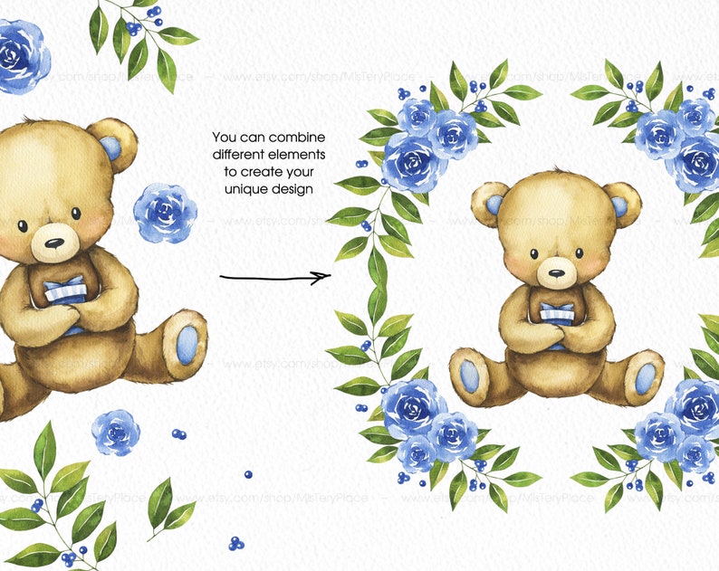 Teddy Bear Clipart. Baby Bear Cute Watercolor Clip Art. Baby - Etsy