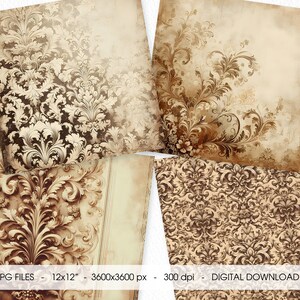 Vintage Victorian Pattern Digital Paper, Distressed Brown Shabby Chic ...