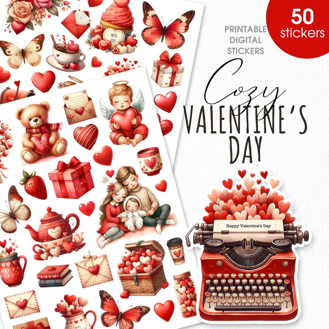 Valentine's Day Printable Stickers, DIY Valentine Cute Cozy Sticker ...