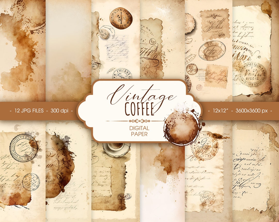 Vintage Coffee Watercolor Digital Paper, Abstract Retro Watercolor ...