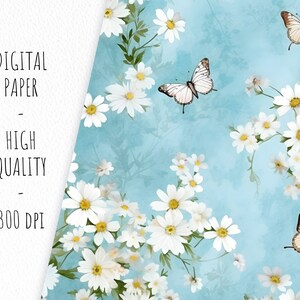Daisy Floral Digital Paper, Abstract Watercolor Daisies Flowers ...