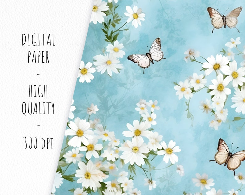 Daisy Floral Digital Paper, Abstract Watercolor Daisies Flowers ...