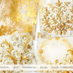 Victorian Gold Digital Paper, Shabby Chic Gold and White Damask ...
