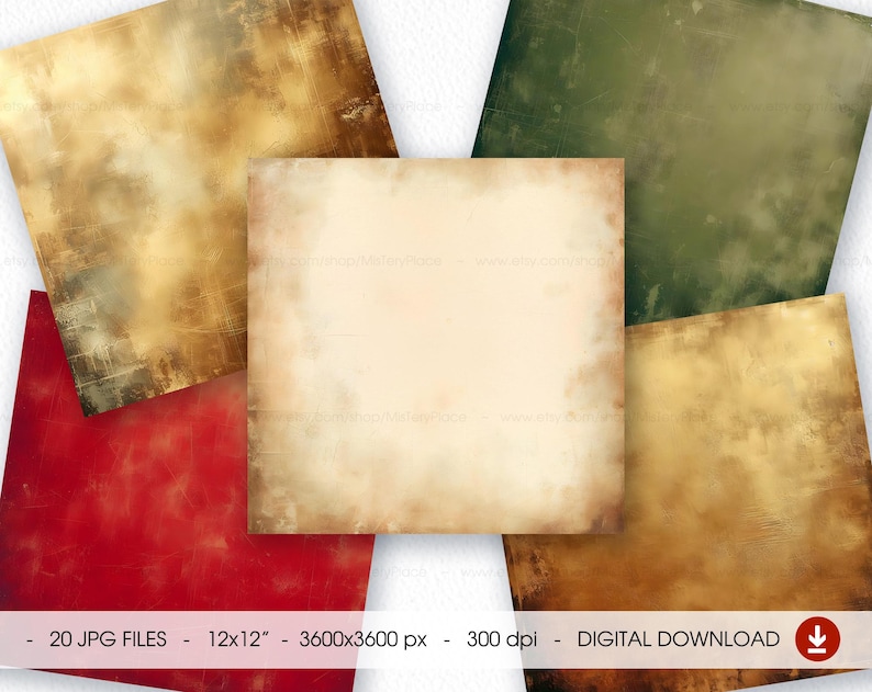 Vintage Classic Christmas Digital Paper, Abstract Grunge Red Gold Greed ...
