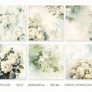 Sage Green Floral Watercolor Digital Paper, Abstract Pastel Wedding ...