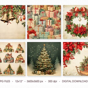 Vintage Christmas Digital Paper, Retro Christmas Scrapbook Paper ...