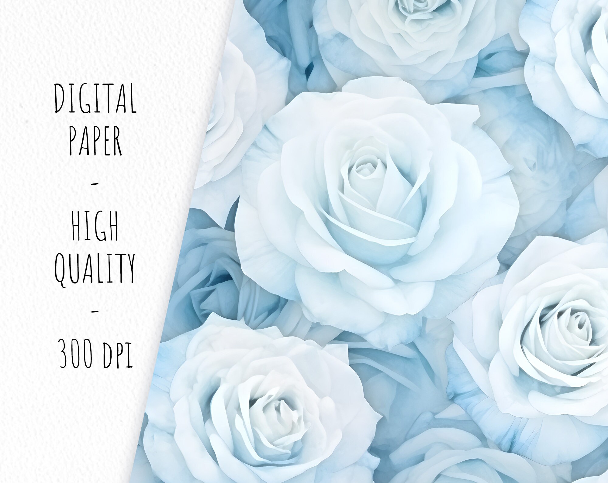 Pastel Blue Floral Digital Paper, Blue Rose Watercolor Scrapbook Paper ...