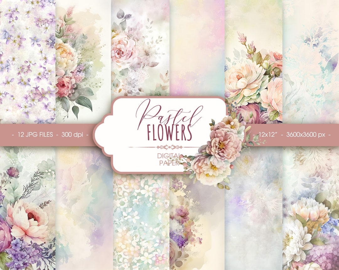 Pastel Floral Watercolor Digital Paper, Abstract Pastel Rainbow Wedding ...