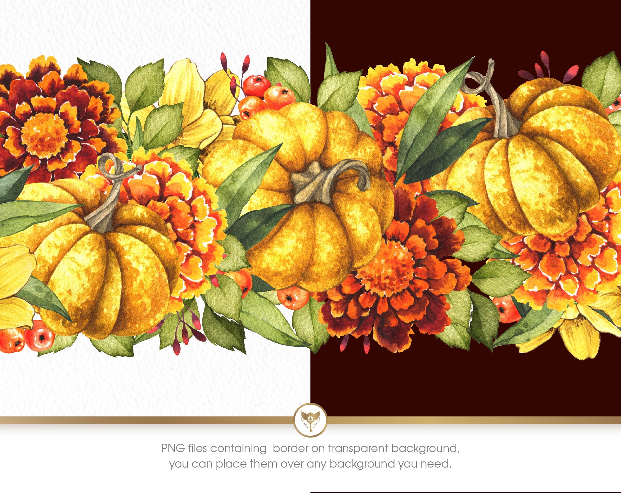 Pumpkin Border PNG Clipart. Fall Garland Clipart With | Etsy