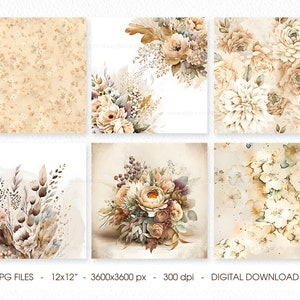 Boho Floral Digital Paper, Abstract Bohemian Wedding Scrapbook Paper ...