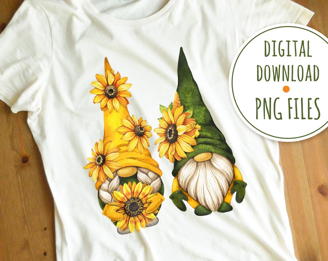 Sunflower Gnome PNG Clipart. Garden Gnome Cute Watercolor | Etsy