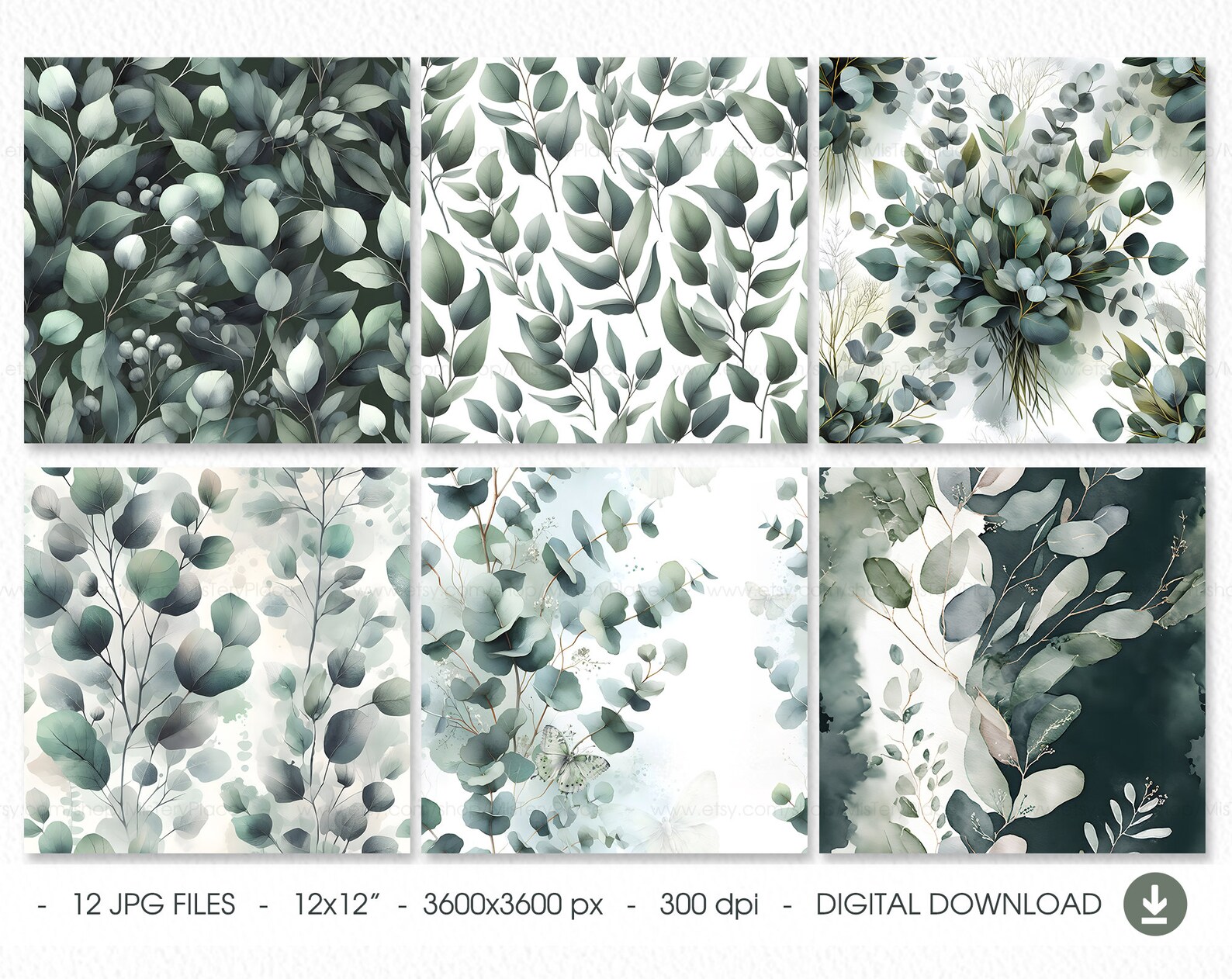 Eucalyptus Seamless Pattern. Printable Sage Green Greenery Digital ...