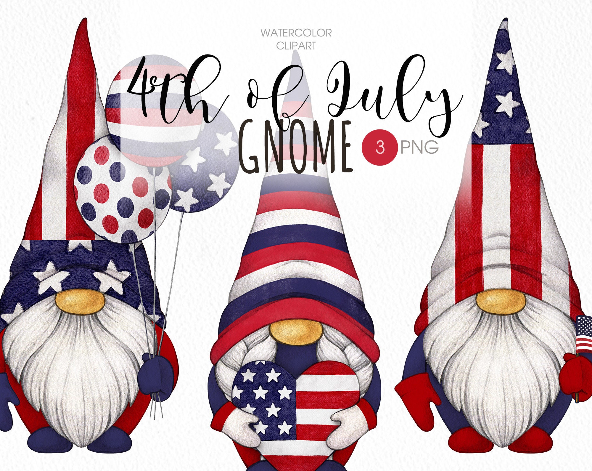 4th of July Gnomes PNG Clipart. Independence Day Watercolor - Etsy