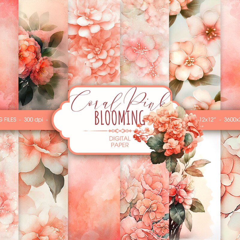 Coral Digital Paper - Etsy