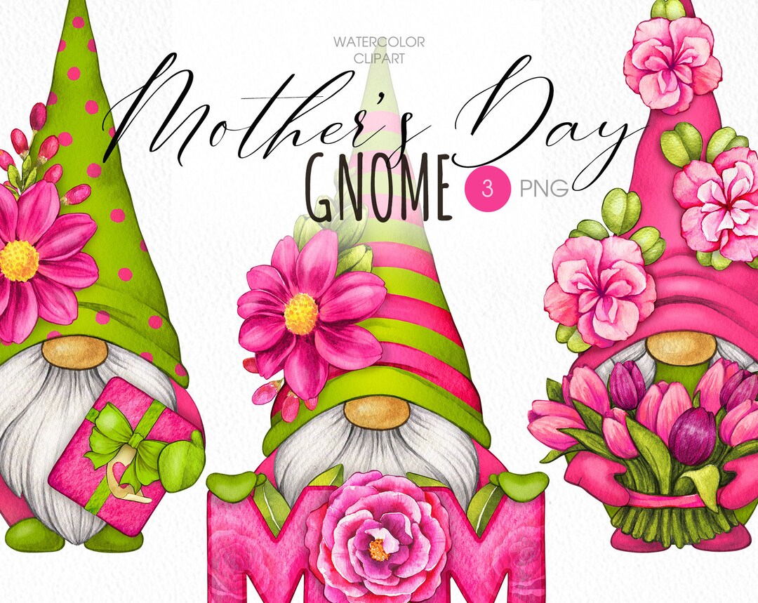 Mothers Day Gnome PNG Clipart. Cute Mom Gnome Watercolor Clipart - Etsy