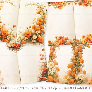 Marigold Junk Journal Pages, Fall Floral Border Printable Digital Paper ...