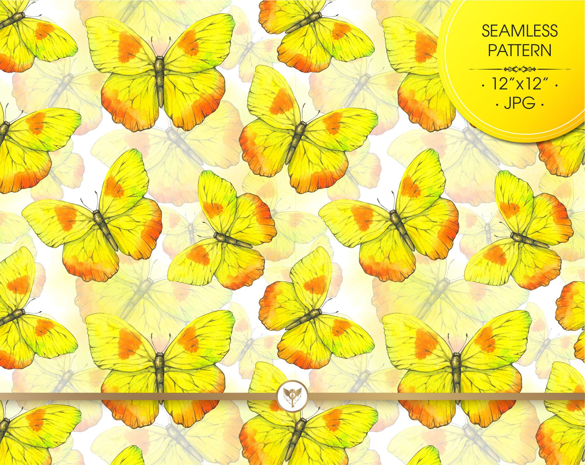 Yellow Butterfly Digital Paper. Watercolor Butterfly Seamless Pattern ...