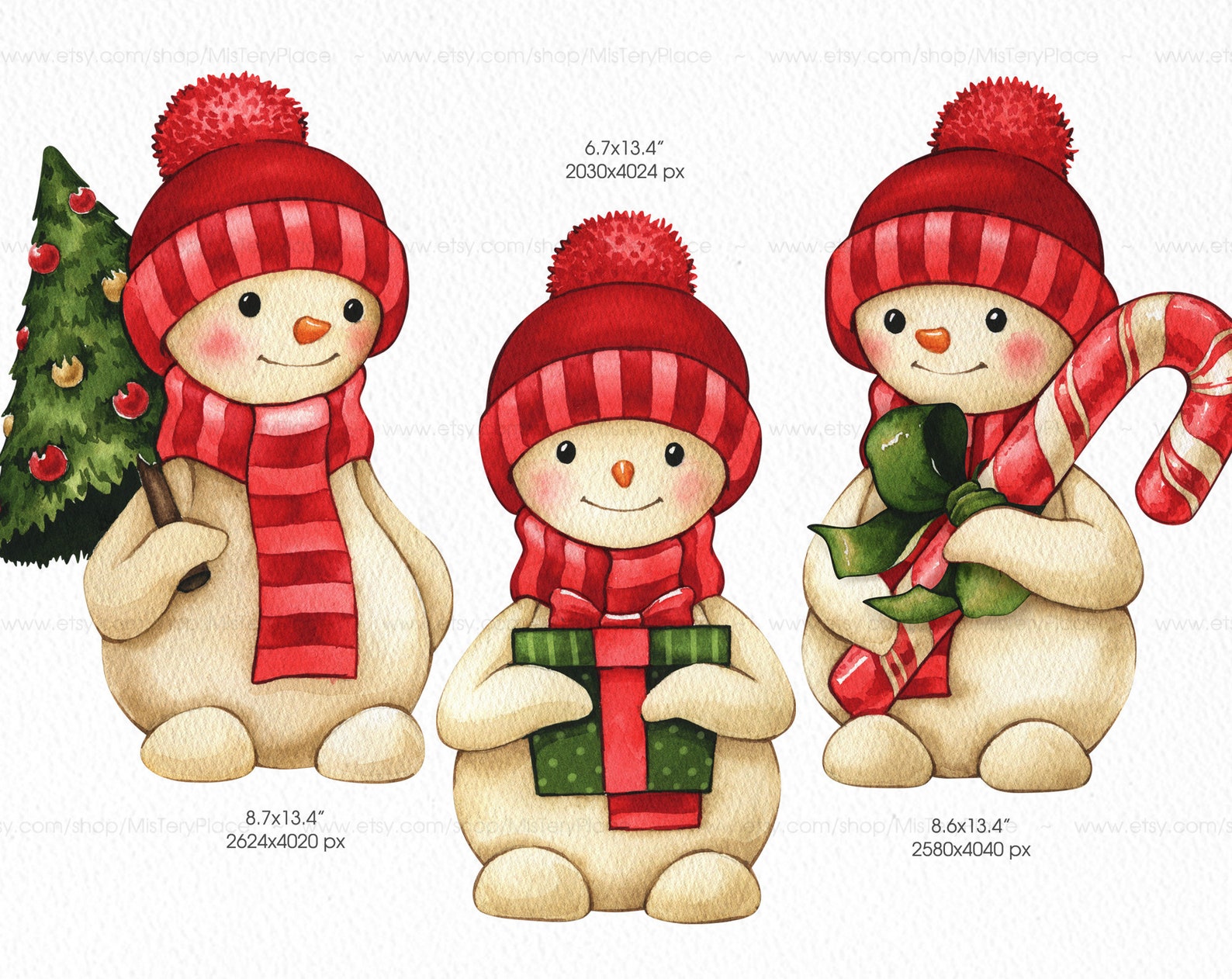 Cute Snowman PNG Clipart. Christmas Watercolor Clipart for - Etsy