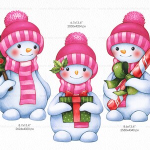 Snowman PNG Clipart. Cute Pink Christmas Watercolor Clipart for ...