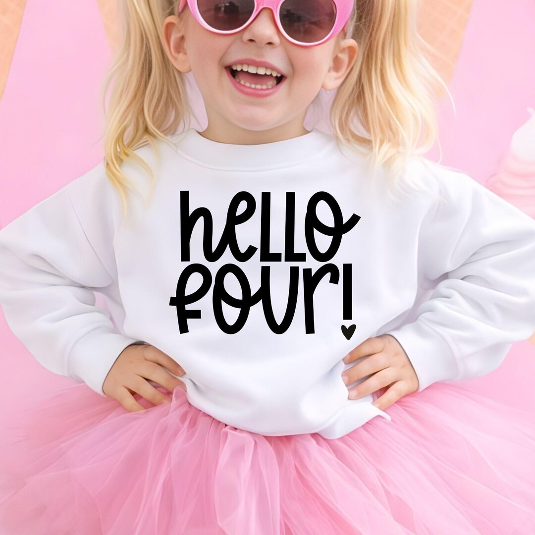 Hello Four Svg + Png, Girls 4th Birthday Shirt Design, Digital Download ...
