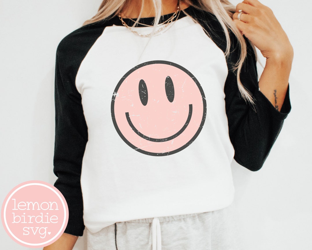 Pink Distressed Smile Face Png Happy Face Png Happy Face - Etsy