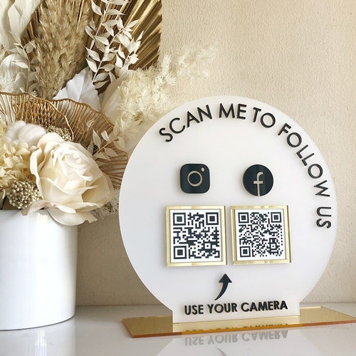 The Round Acrylic Modern QR Sign Freestanding Code Instagram - Etsy