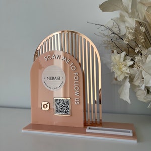 Double Arched Logo + Single QR and Card Holder (scan Me to Follow Us ...