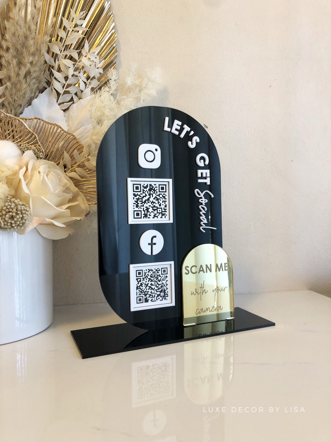 The Oval Acrylic Modern QR Sign Freestanding Code Instagram | Etsy
