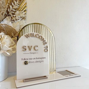 3 in 1 Double Arched Welcome To, Square Logo Card Holder Business Sign ...