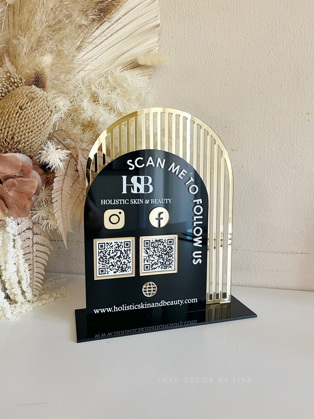 The Arched Acrylic Modern QR Sign Freestanding Code Instagram Acrylic ...