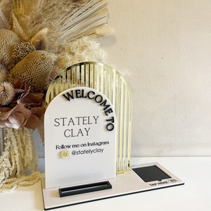 3 in 1 Double Arched Welcome To, Square Logo Card Holder Business Sign ...