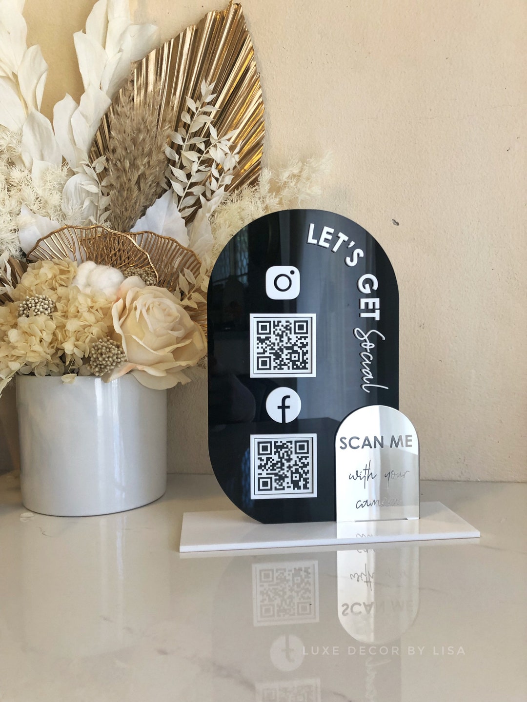The Oval Acrylic Modern QR Sign Freestanding Code Instagram Acrylic ...