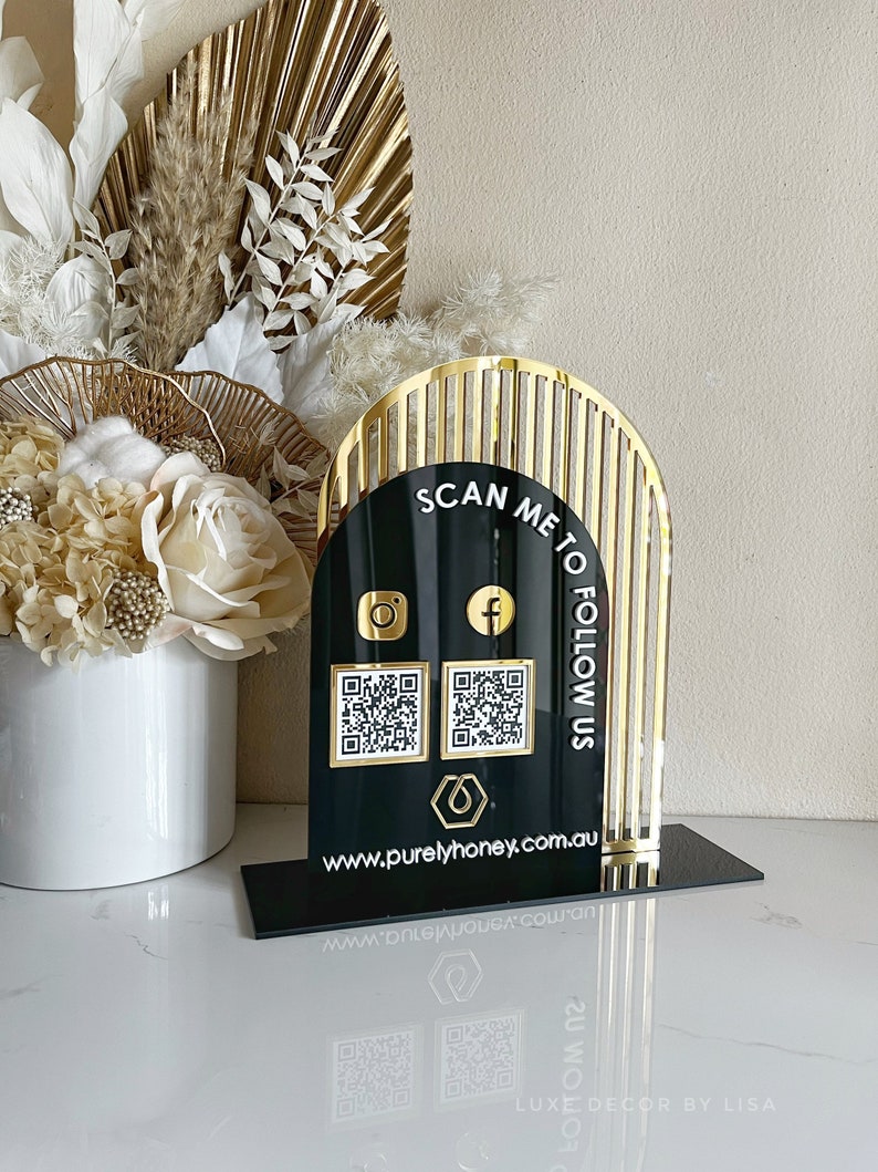 The Arched Acrylic Modern QR Sign Freestanding Code Instagram Acrylic ...