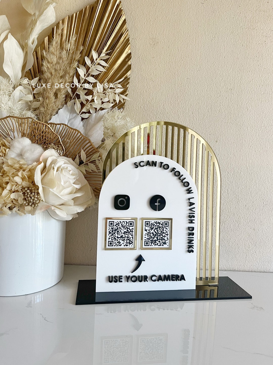 The Arched Acrylic Modern QR Sign Freestanding Code Instagram Acrylic ...