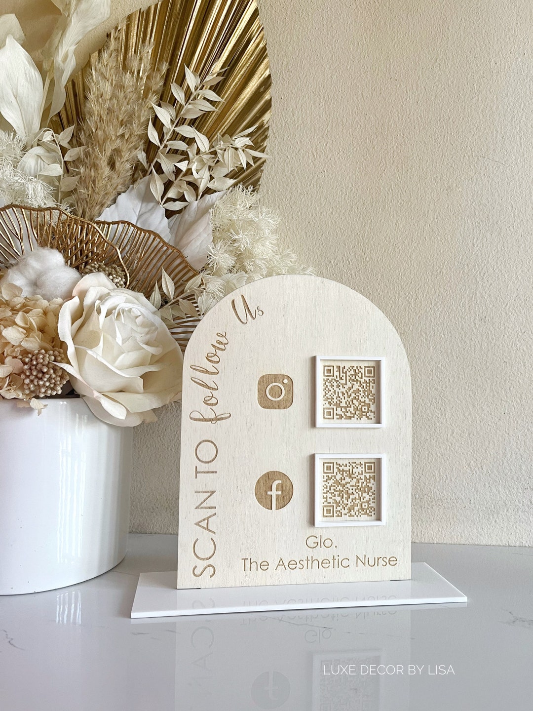 The Arched Plywood QR Sign Freestanding QR Code Check in Acrylic ...