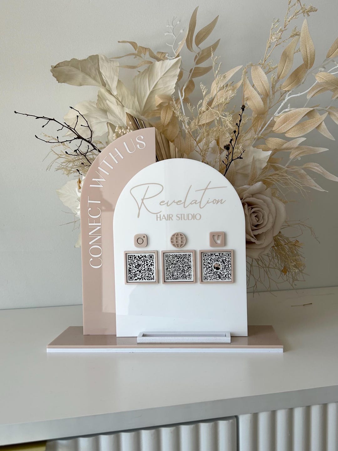 Semi + Arched Social Sign + Card Holder - 3 QR Codes - Etsy