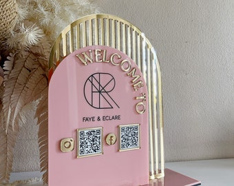 3 in 1 Double Arched Welcome To, Square Logo Card Holder Business Sign ...