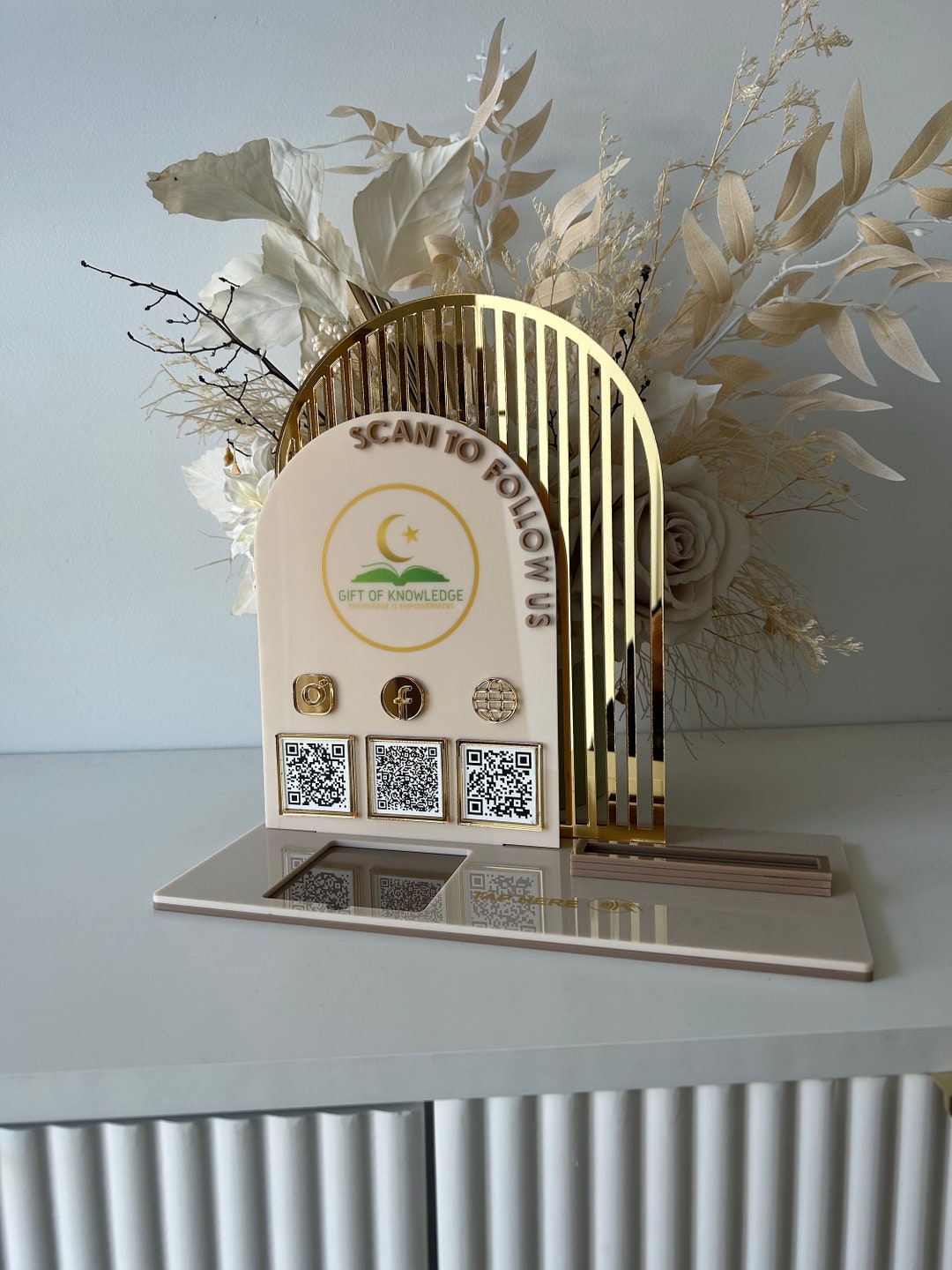 3 in 1 Double Arched Social Sign/ Square + 3 QR Codes + Card Holder and ...