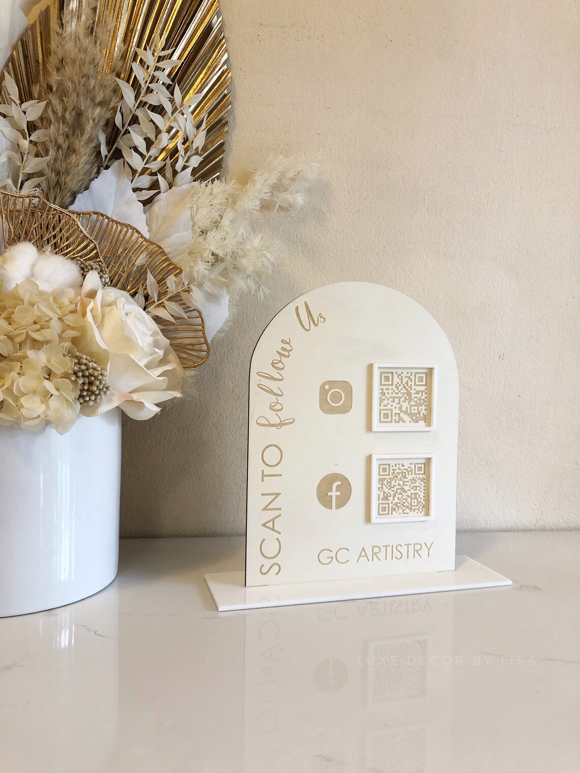 The Arched Plywood QR Sign Freestanding QR Code Check in | Etsy