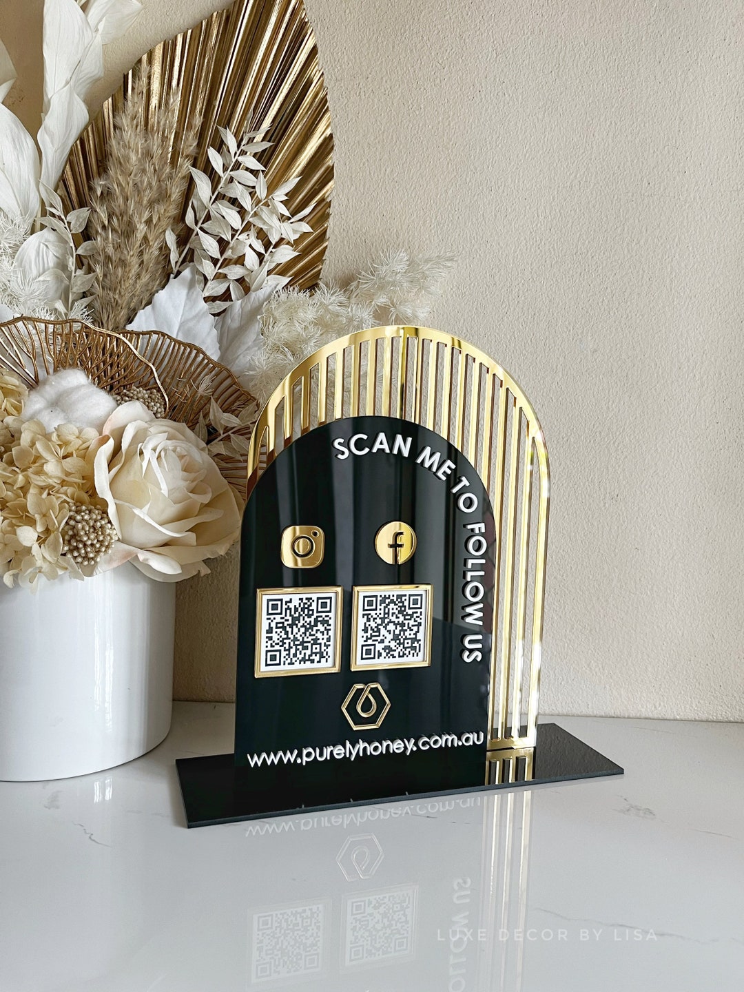 The Arched Acrylic Modern QR Sign Freestanding Code Instagram Acrylic ...