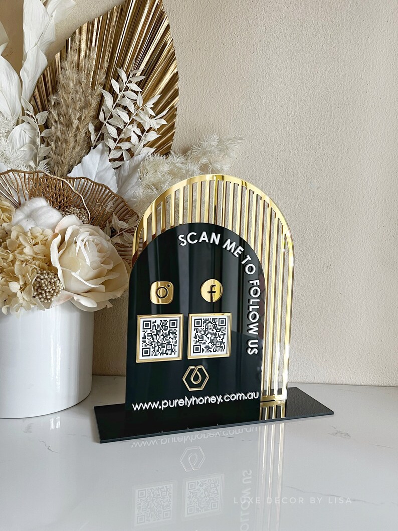 The Arched Acrylic Modern QR Sign Freestanding Code Instagram - Etsy