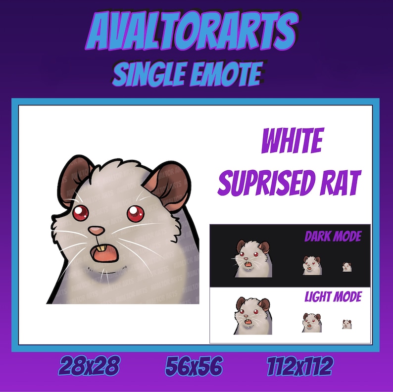 SHOCKED WHITE RAT Channel Emote for Twitch/ Discord/ Stream/ Affiliate ...