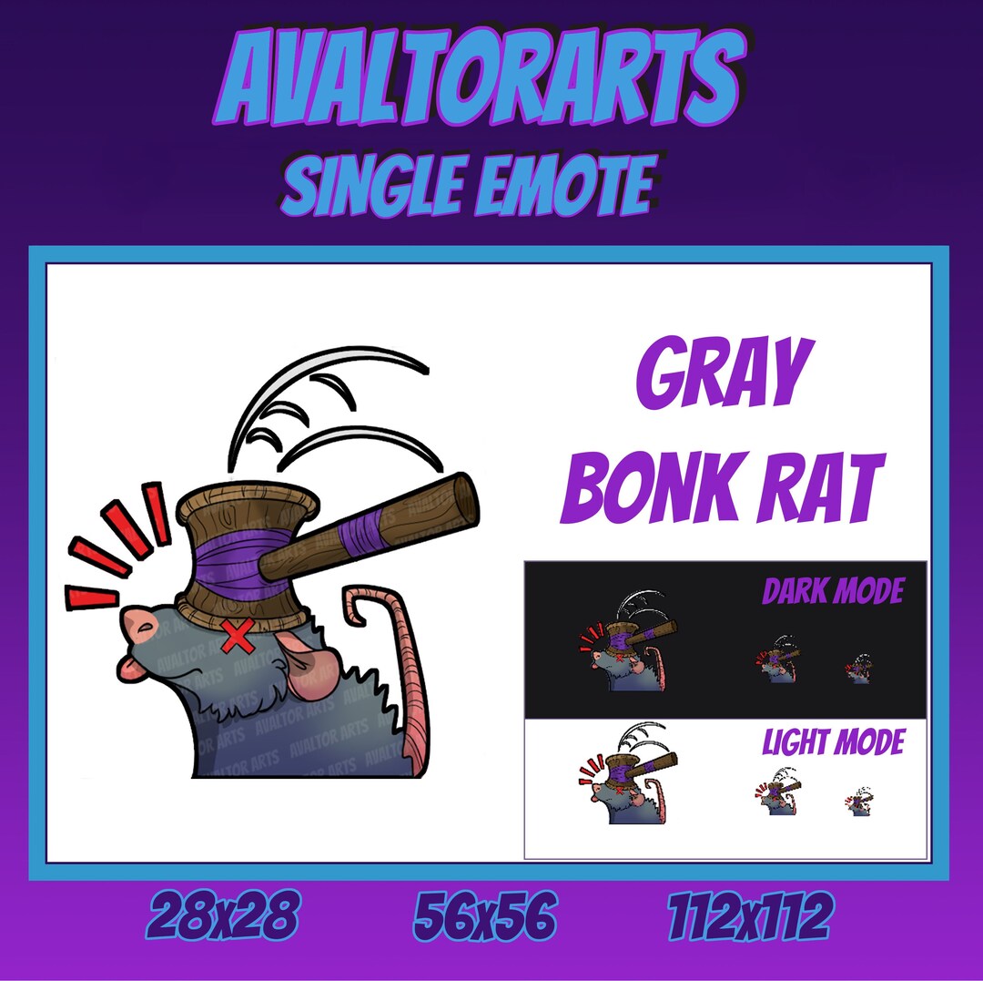 BONK GRAY RAT Channel Emote for Twitch/ Discord/ Stream/ Affiliate ...