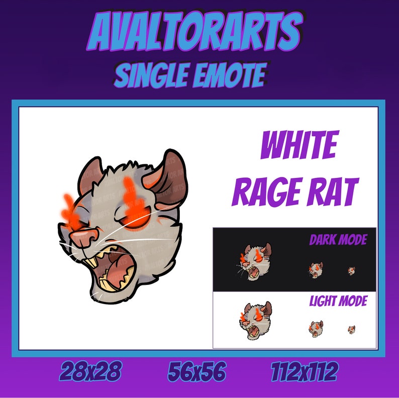 WHITE RAT RAGE Channel Emote for Twitch/ Discord/ Stream/ Affiliate ...