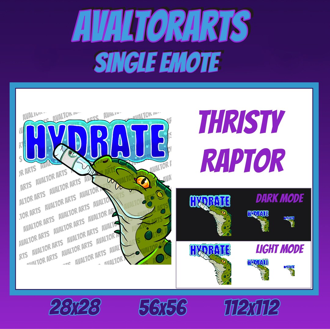 HYDRATE RAPTOR Channel Emote for Twitch/ Discord/ Stream/ Affiliate ...