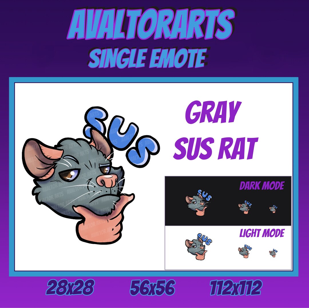 SUS GRAY RAT Channel Emote for Twitch/ Discord/ Stream/ Affiliate/ Chat ...