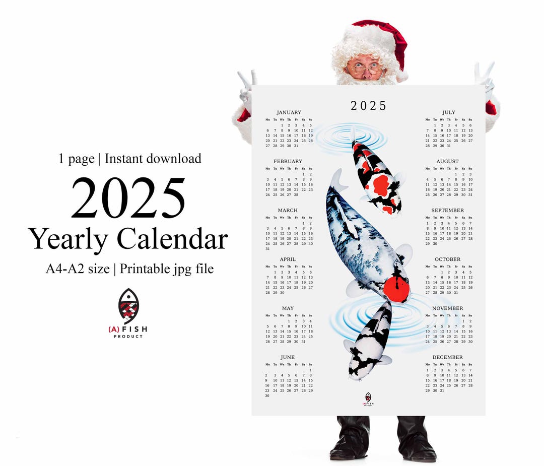 2025 Yearly Calendar Koi Fish Printable, Wall Calendar Instant Download ...