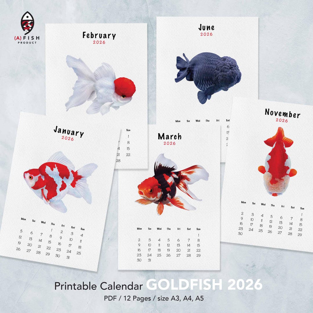 Digital Download | 2026 Goldfish Calendar, Printable Wall Art, A3/A4/A5 ...