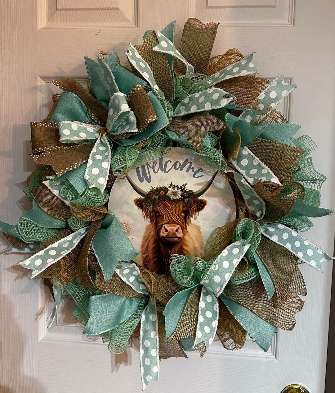Deco Mesh Wreath,highland Cow Deco Mesh Wreath - Etsy